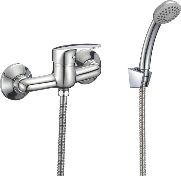 Смеситель для душа Milardo Simp SIMSB00M03 с душевым гарнитуром, хром, глянцевый, настенный, латунный, однорычажный, смеситель для ванны с душем