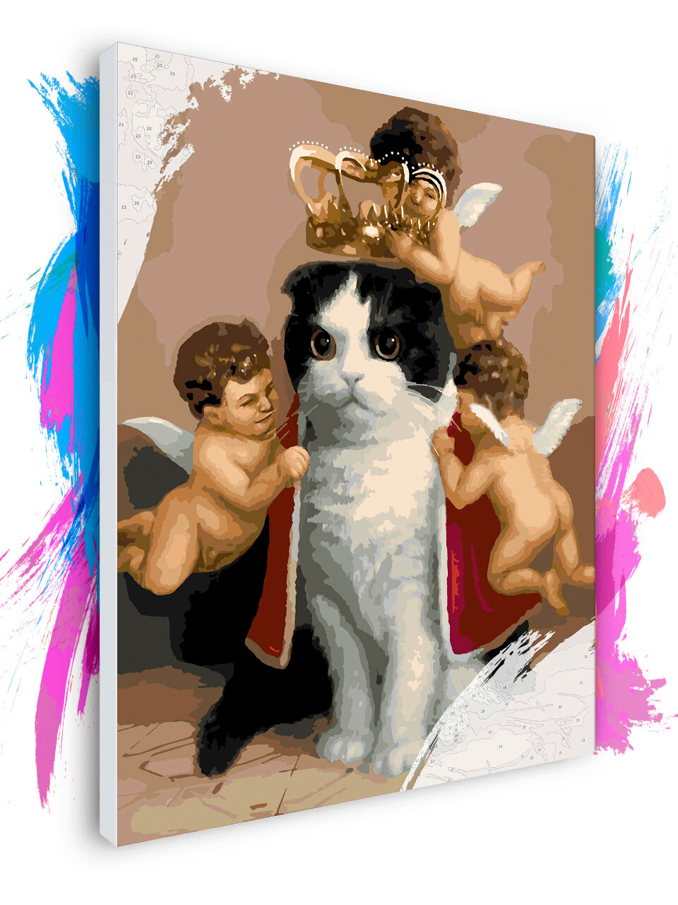 Картина по номерам на холсте Королевский котик и ангелы, 40 х 50 см