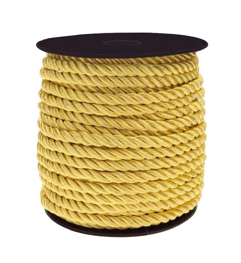 Шнур витой декоративный для рукоделия 5 мм, желтый, 19 метров / Шнур крученый на бобине