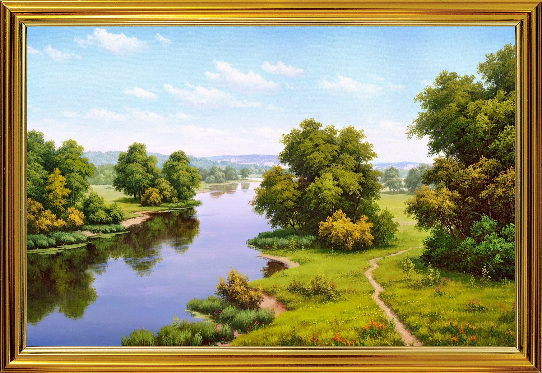 Картина, "Пейзаж с рекой", 30х20 см, художник - Бабичев А. В. Арт. БВ3-30х20