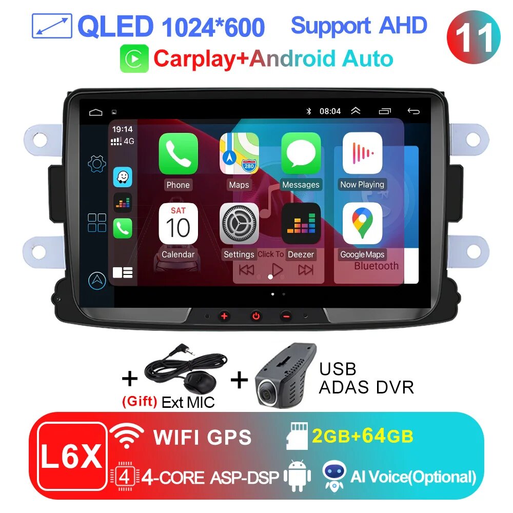 Автомагнитола LEHX 2 Din Android gps для Dacia Sandero Duster Renault Captur Lada Xray 2 Logan 2 мультимедийный плеер dvd Carplay L6X(2-64GB)DVR