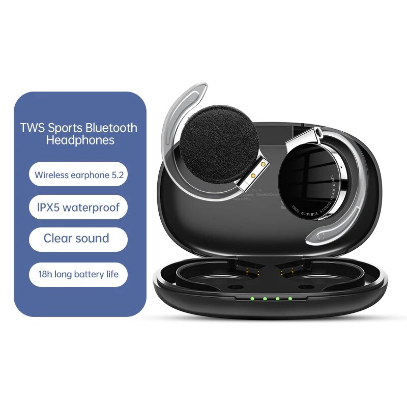 Беспроводные наушники TWS Black, 18h, IPX5, Bluetooth 5.2