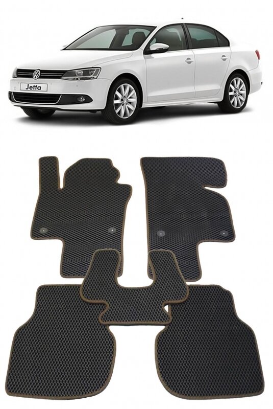 Ева коврики Volkswagen Jetta VI 2010 - 2018/ Ева ЭВА сота/ цвет Серый c черной окантовкой / EVA Smart / коврики в салон автомобиля Фольксваген