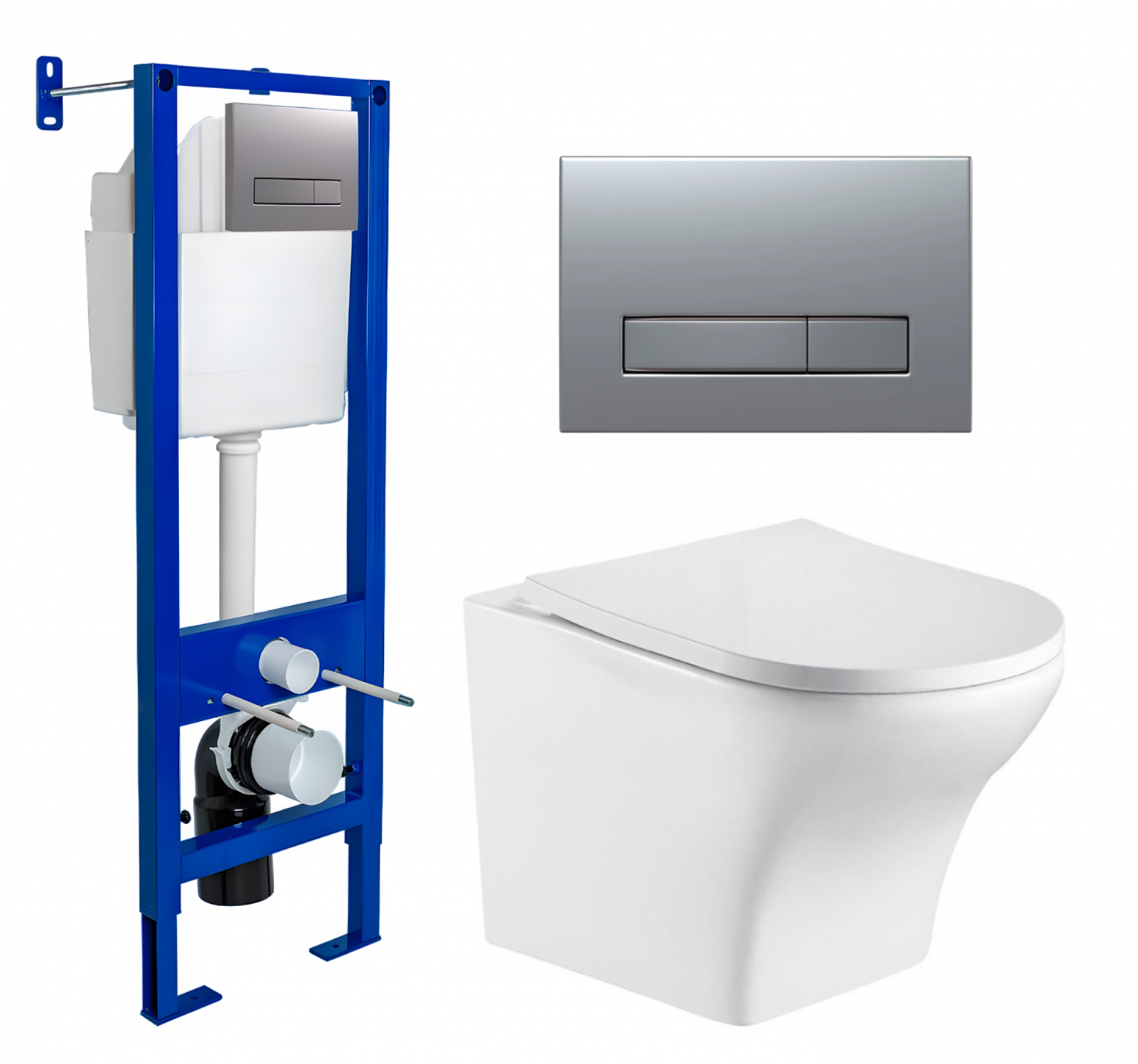 Комплект 3 в 1 инсталляция Berges Atom Line 410 + Подвесной унитаз WeltWasser Odenbach 004 GL-WT + кнопка хром матовая