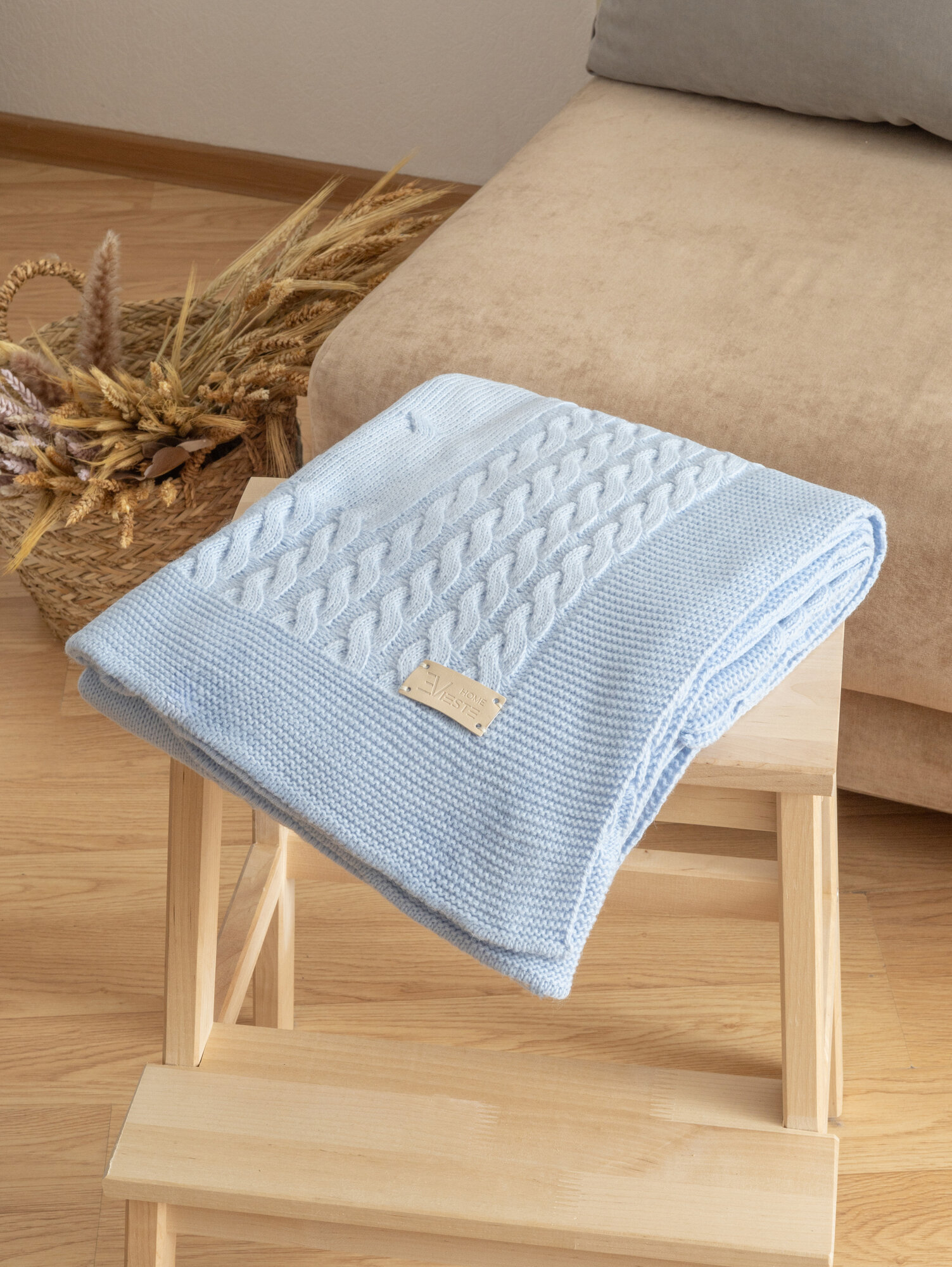 Плед детский вязаный 110x130 цвет Голубой