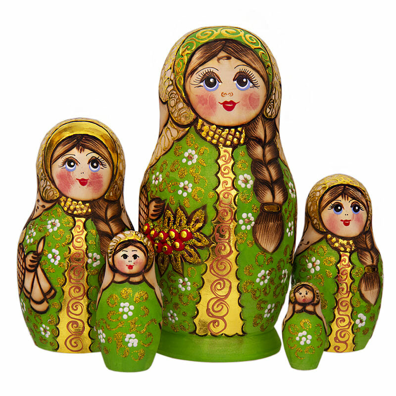 Матрешка деревянная жженка сувенирная По ягоды 5 мест 18 х 9 см