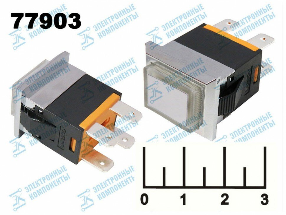 Кнопка 220/15 220V 15A хром LED белый без фиксации 4 контакта LB1913-1
