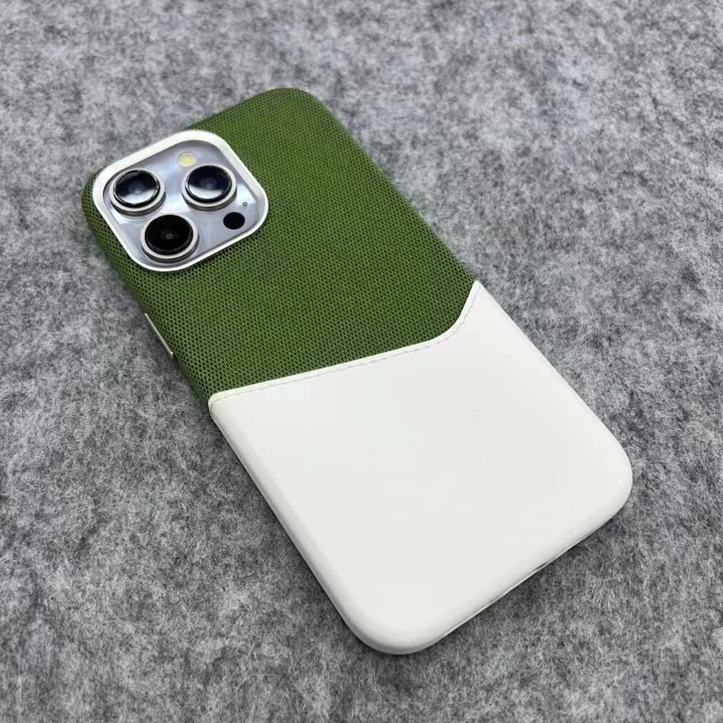 Магнитный чехол из ткани и кожи для iPhone 15 Pro Max, 14 Зеленый, Green white, for iPhone13ProMax