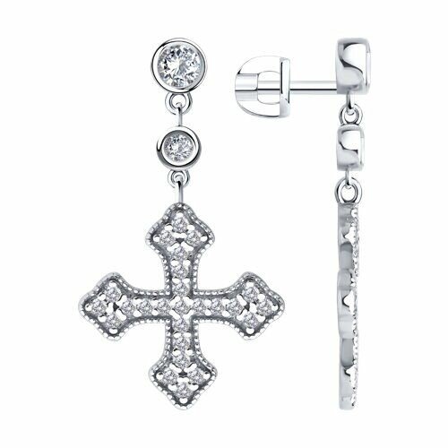 Серьги пусеты, серебро, 925 проба, родирование, фианит