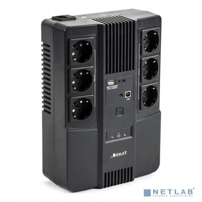 ИБП Бастион SKAT-UPS 600-AI-IN-1x7 {Line-interactive, 600/360Вт, USB/RJ-45, АКБ 1х 7Ач, сверху евро 3+3, реестр МПТ} (8998)