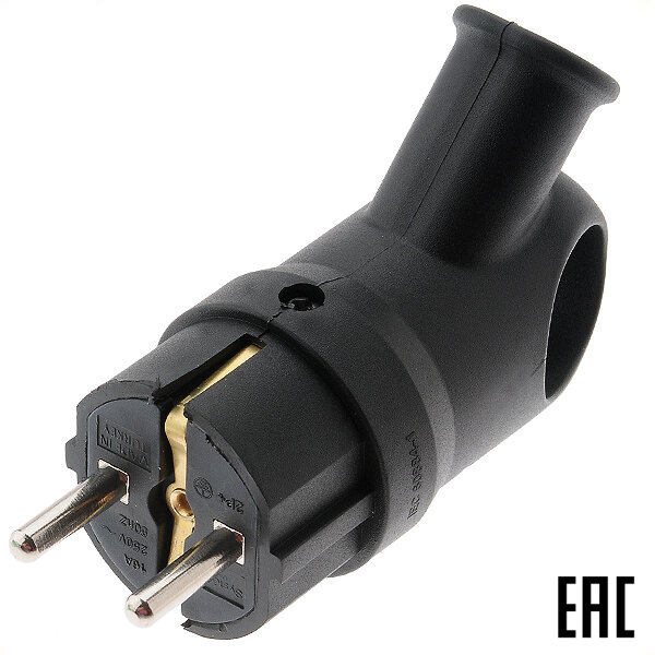 Вилка евро 2К+З 16А 250В угловая резиновая черная IP44 Systeme Electric MST1102BK (2 шт. в комплекте)