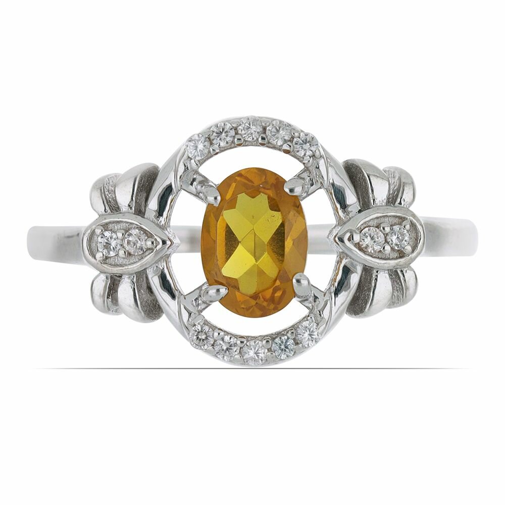 Кольцо, серебро, 925 проба, родирование, султанит синтетический, циркон