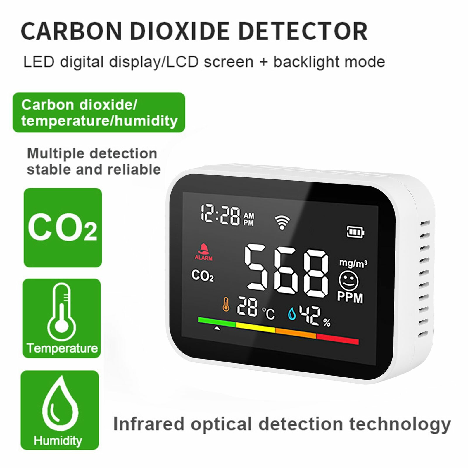 Top Auto, Wi-Fi Smart CO2 Detector Портативный монитор качества воздуха CO2
