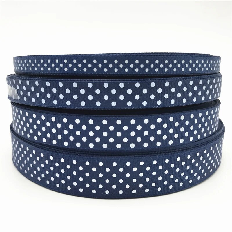 Лента в горошек MYDEMBMSSYGYI 5 ярдов для бантов Темно-синий, Navy Blue, 10mm 5yards