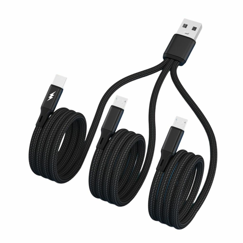 3 в 1 USB-кабель-разветвитель TypeC+ Micro USB Зарядка автомобильного телефона UsbC с передачей данных TypeC 2xMicro USB-кабель для зарядки