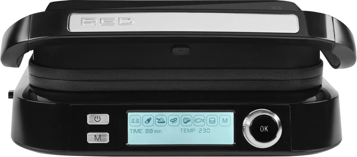 Электрогриль RED Solution SteakPRO, сталь/керамика, мощность 2000 Вт, электронное управление, черный