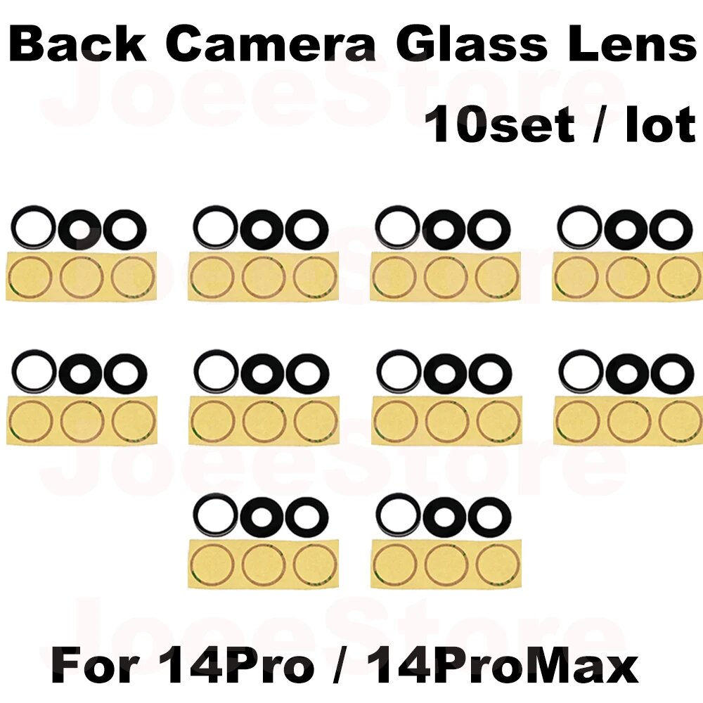 10 комплектов стеклянных линз для задней камеры для iPhone 14 13 12 11 15 Pro Max Plus X XS XR 8 7 Задняя крышка объектива Большая стекло камеры 3M Наклейка 10x For 14Pro 14PMax