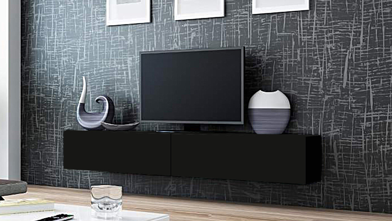 ТВ-тумба Виго большая 346.5 (131350) NEW 180x42x30 см, черный GOODFORM в наличии