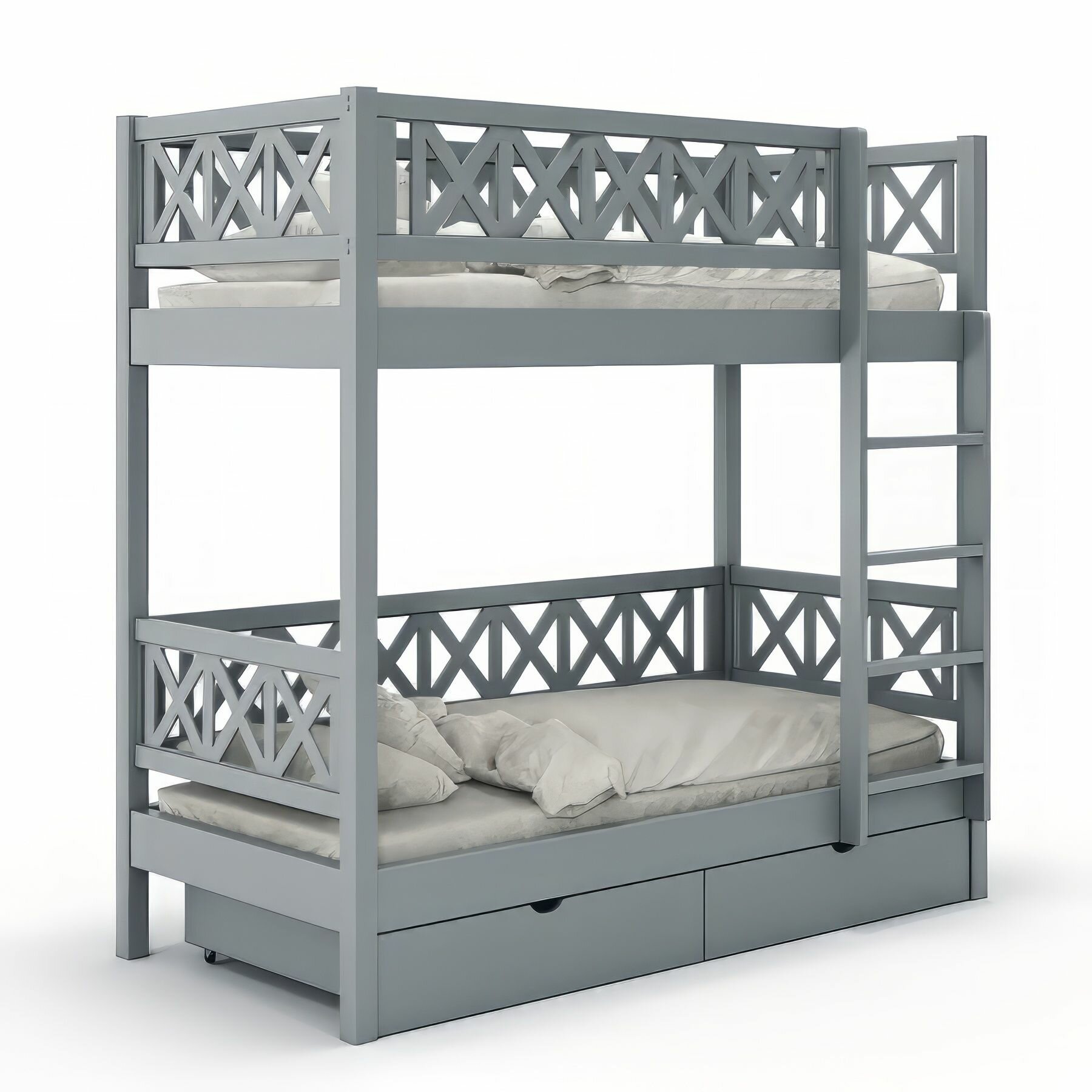Meblevka Детская кровать двухъярусная Прованс 2 / Двухъярусная кровать для детей Прованс 2, 208х97х185, серый