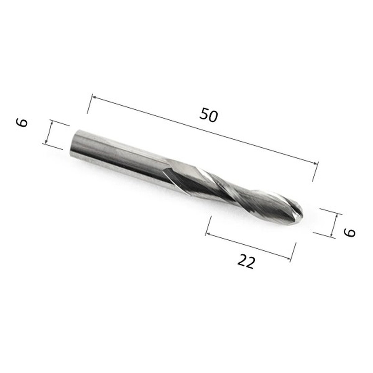 Фреза DJTOL A2QX622 двухзаходная сферическая по дереву, композиту, цветным металлам: алюминий, латунь, медь, бронза