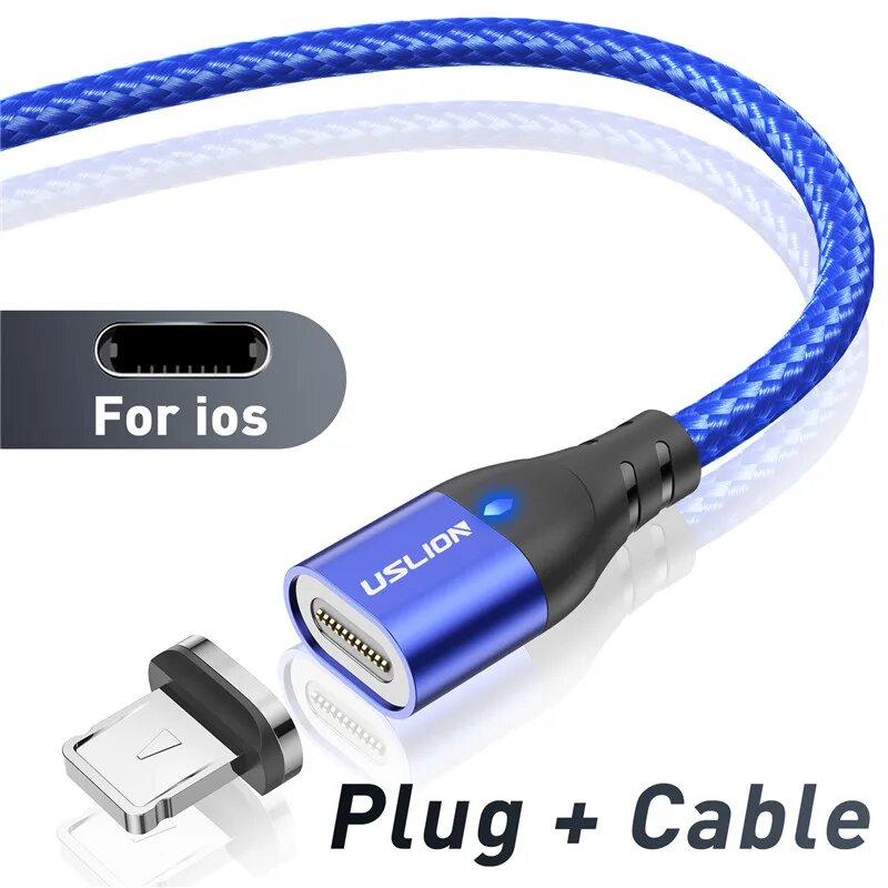 Магнитный кабель USLION 2M Blue For IOS