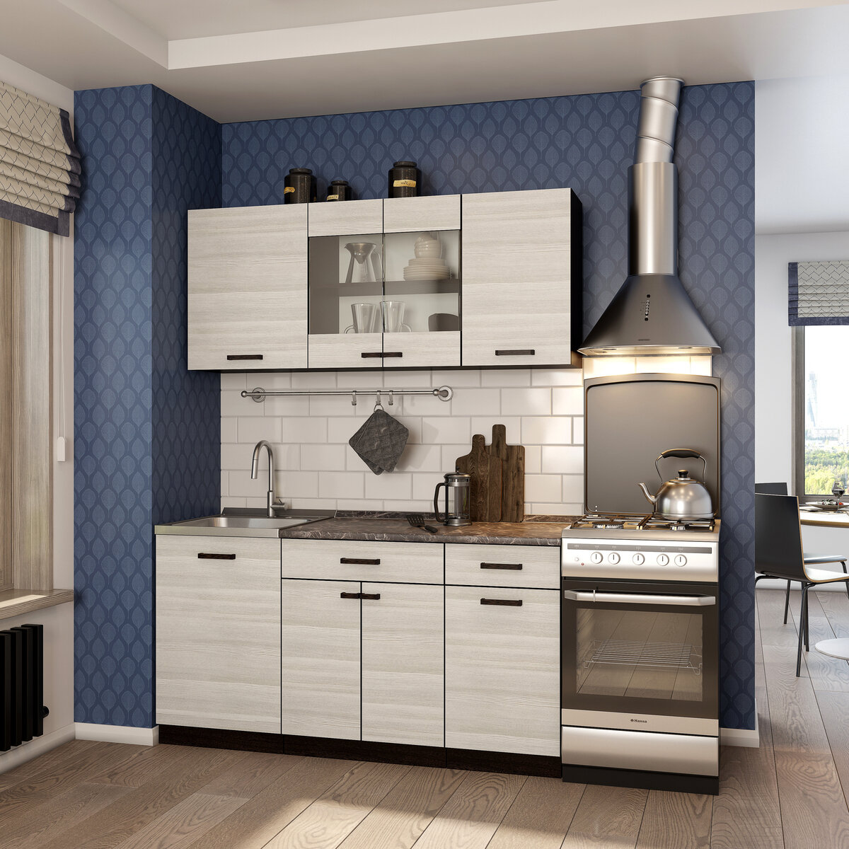 Кухонный гарнитур, кухня, готовый комплект Мальва 1,5 м Венге/Сосна Лоредо