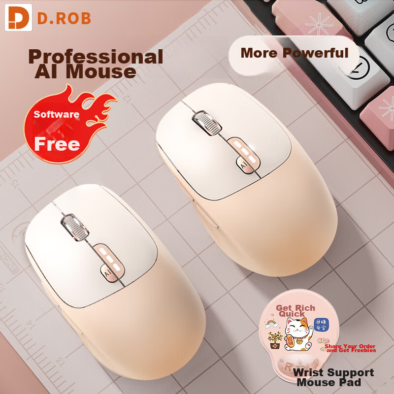 Dianluobo D.ROB Smart AI Mouse, Wireless Office Silent Mouse, Ergonomic Three-Mode Rechargeable Voice Typing Mouse (With DeepSeek), D6 Cherry Blossom Pink