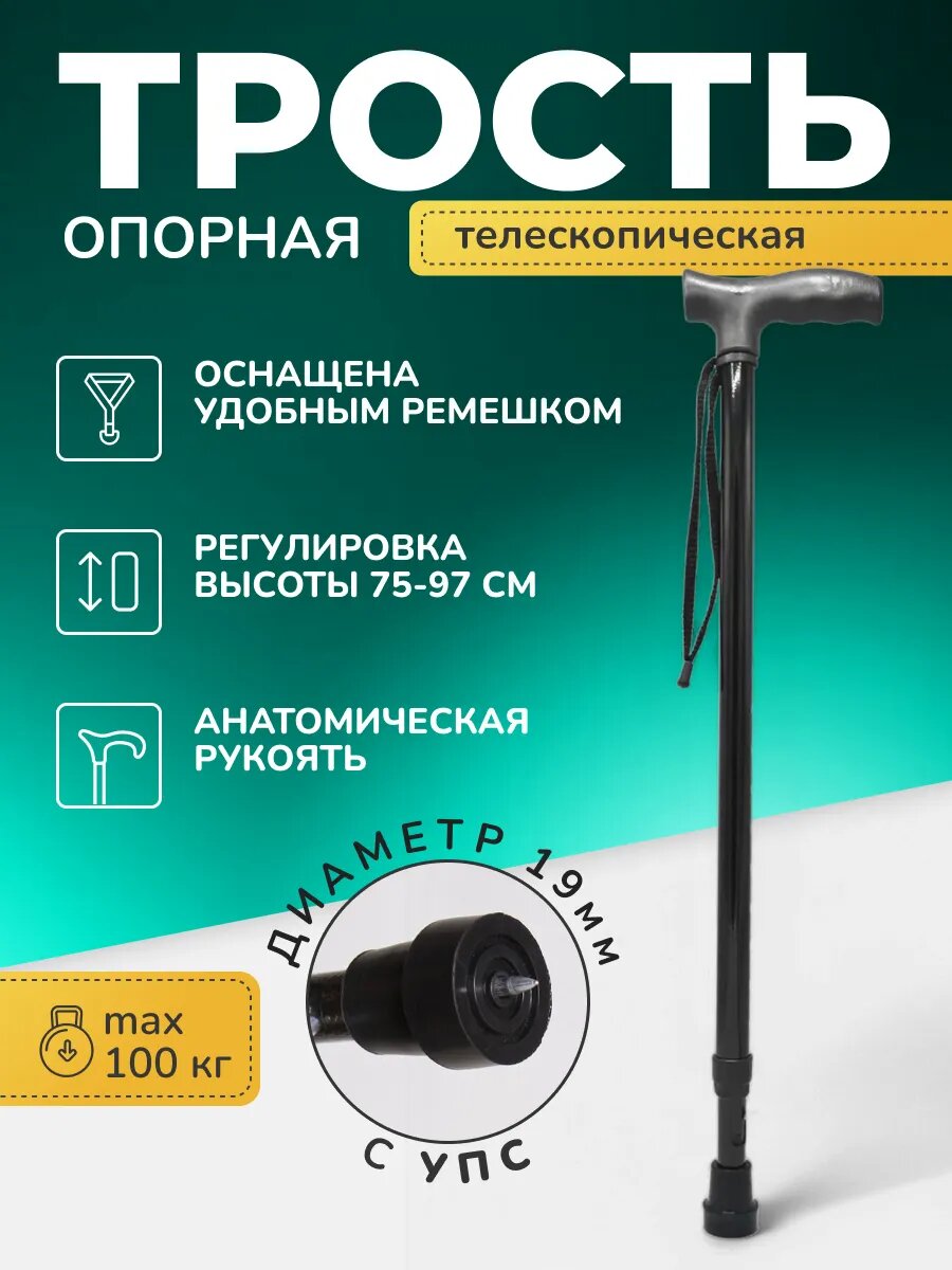 Трость опорная раздвижная, с защитным покрытием СТ-ТРП-03 (штырь)