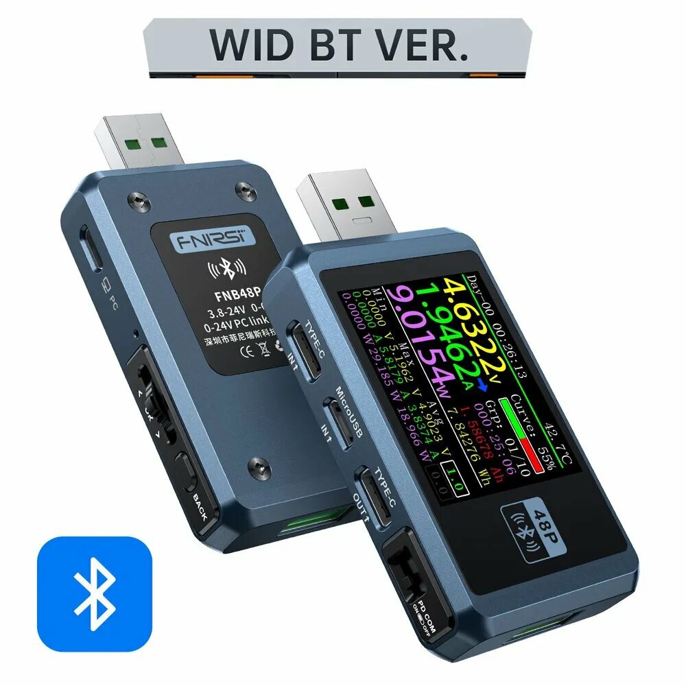 Тестер FNIRSI FNB48P, с функцией Bluetooth, цифровой, для USB