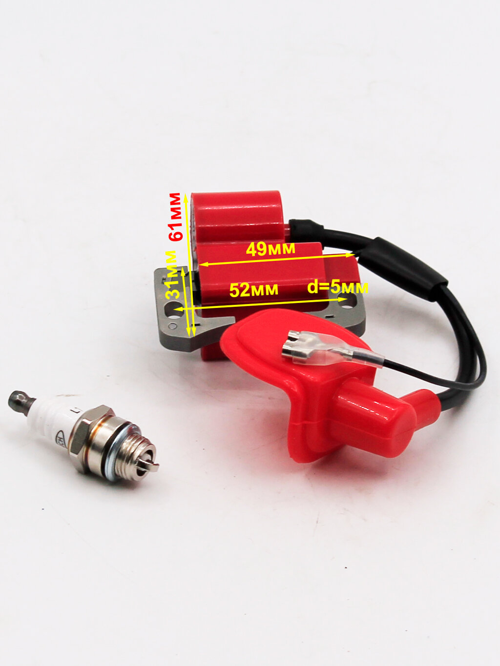 Катушка зажигания для детского квадроцикла 49 куб 2Т красная + свеча L7T