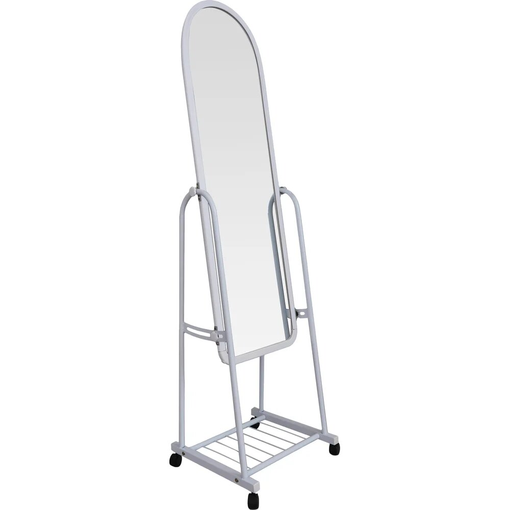 Зеркало LAKO белое 440x160 мм LKD-ZER-A311-W стальная рама, напольное с колесиками, арочная форма