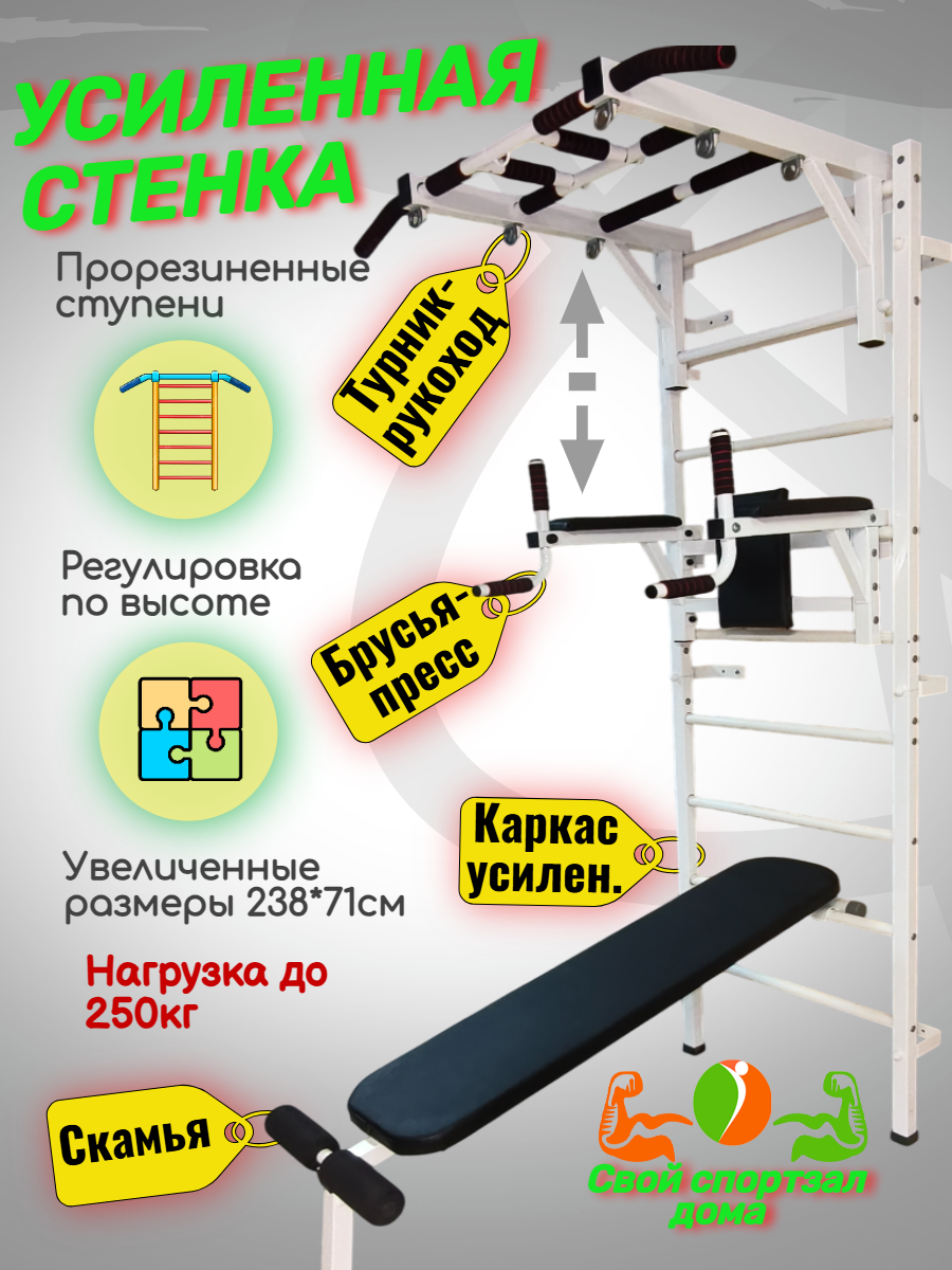 Усиленная шведская стенка SportStenki С2, цвет белый.