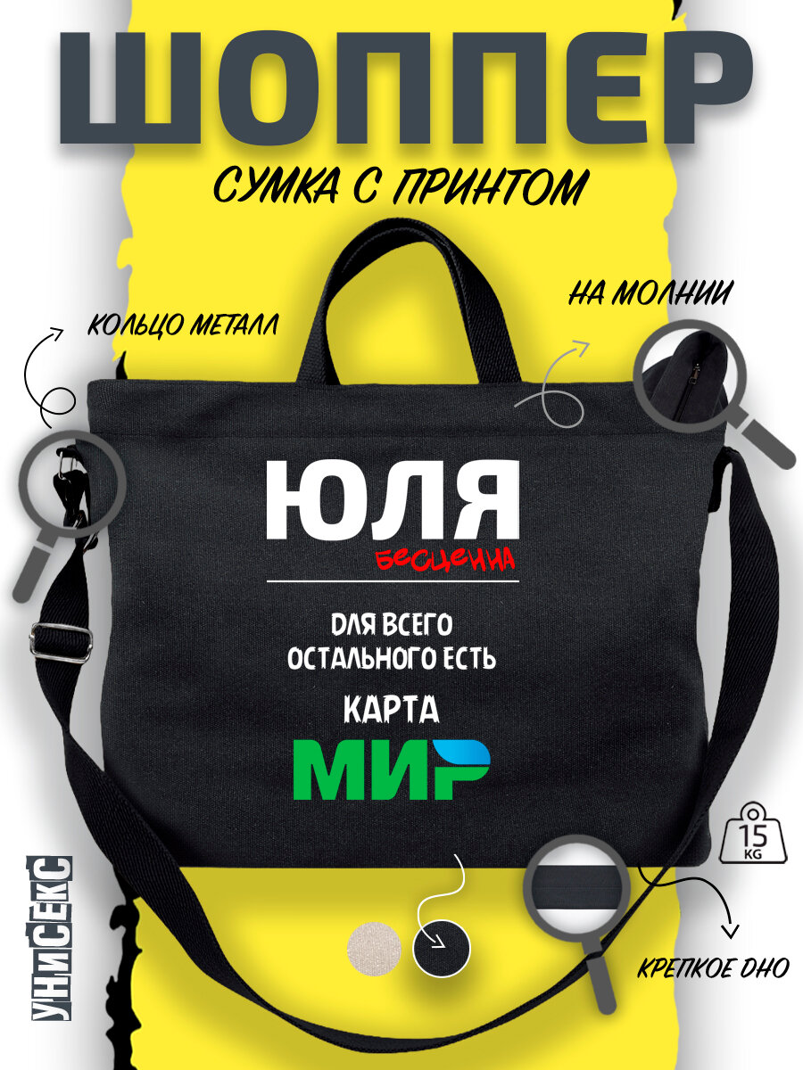 Сумка  шоппер y2k через плечо с именем Юлия Юля