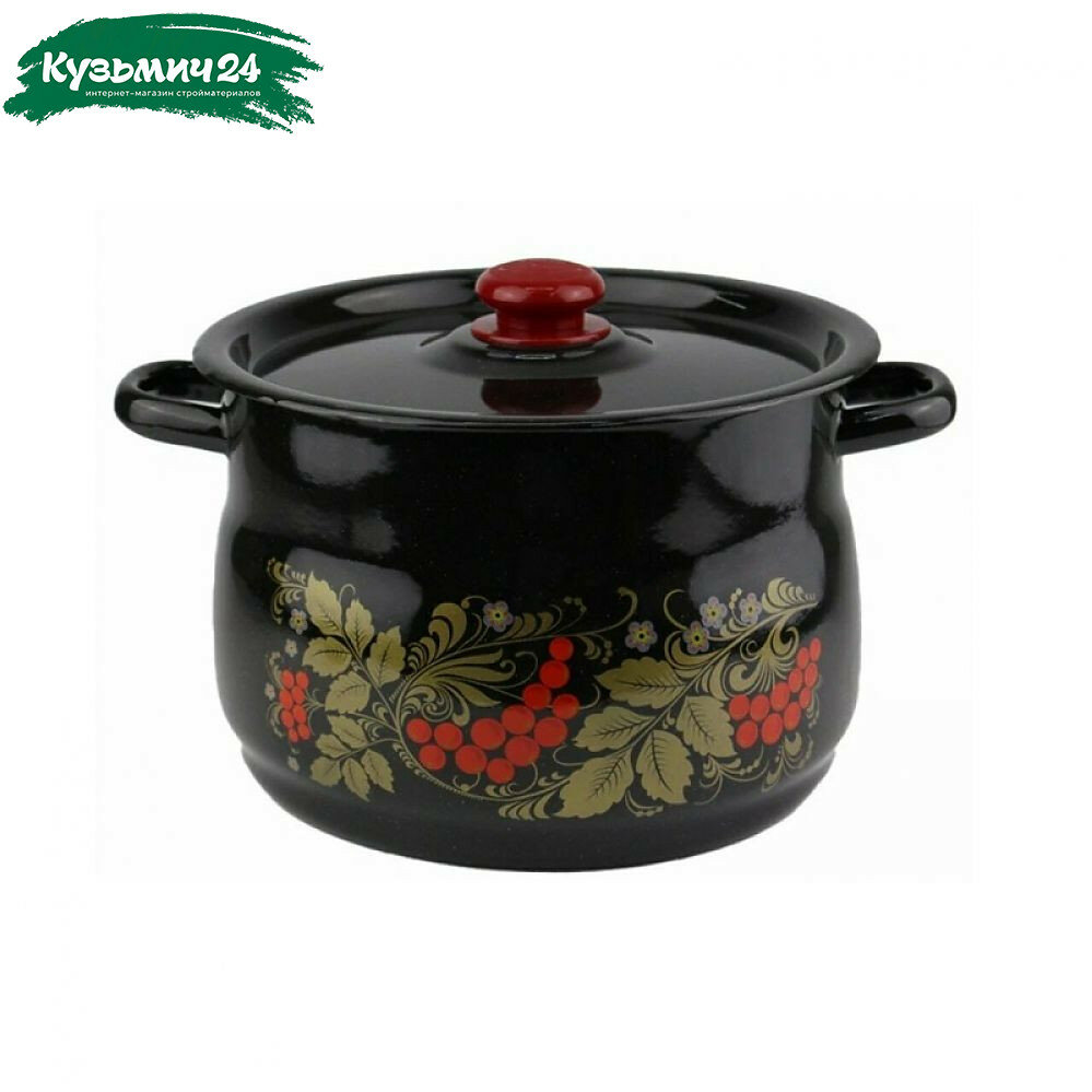 Кастрюля эмалированная Сибирские товары, Рябинушка черный рябчик, 8 л