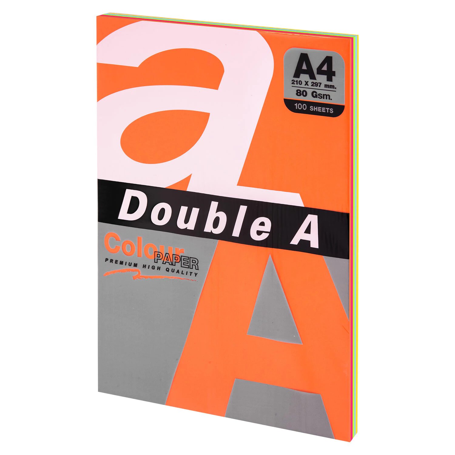 Бумага цветная DOUBLE A, А4, 80 г/м2, 100 л, 5 цветов x 20 л, микс интенсив, 2шт.