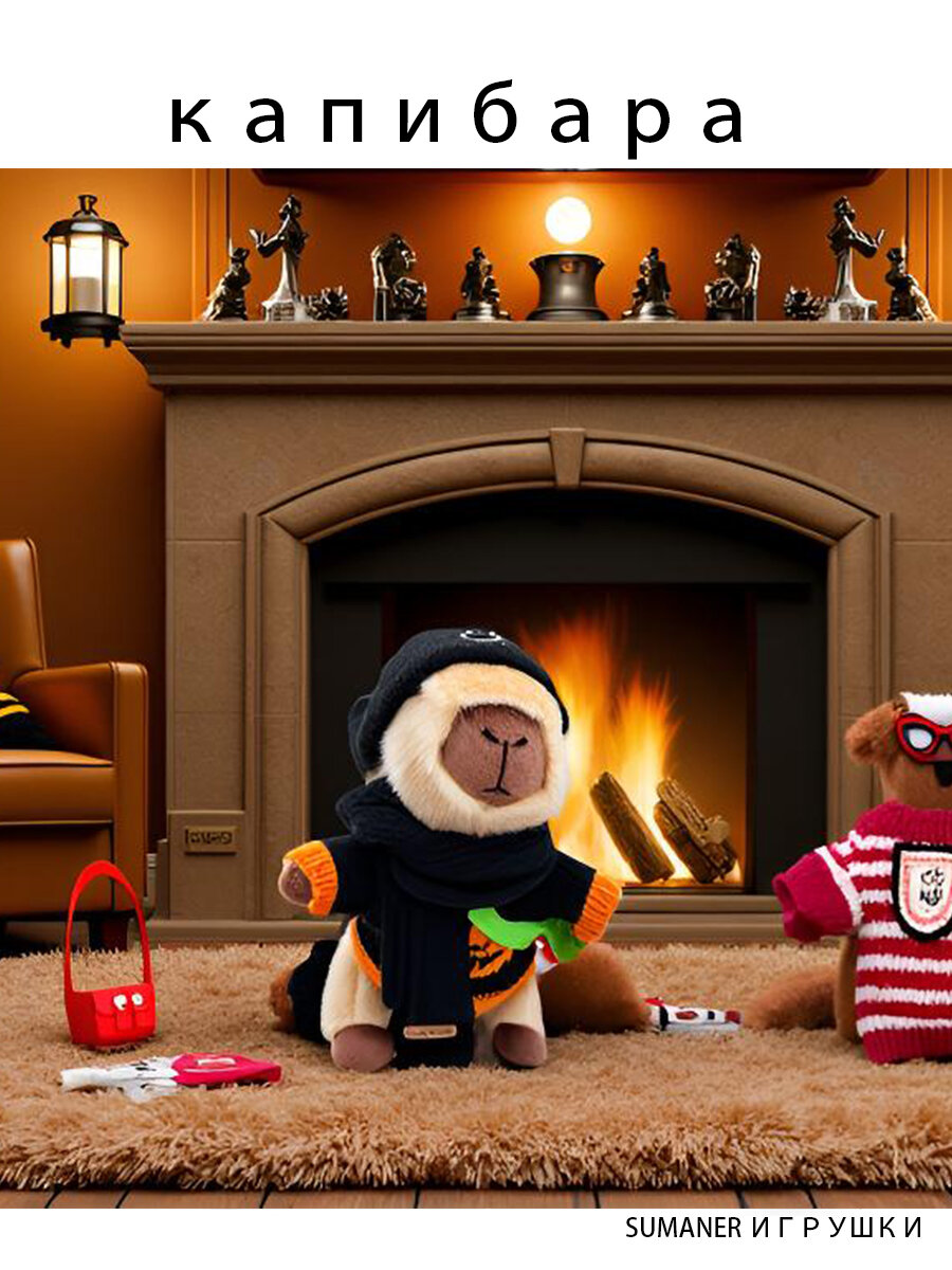 Плюшевая капибара с 10 предметами одежды и аксессуарами для девочек и мальчиков. Подарок на Хэллоуин.