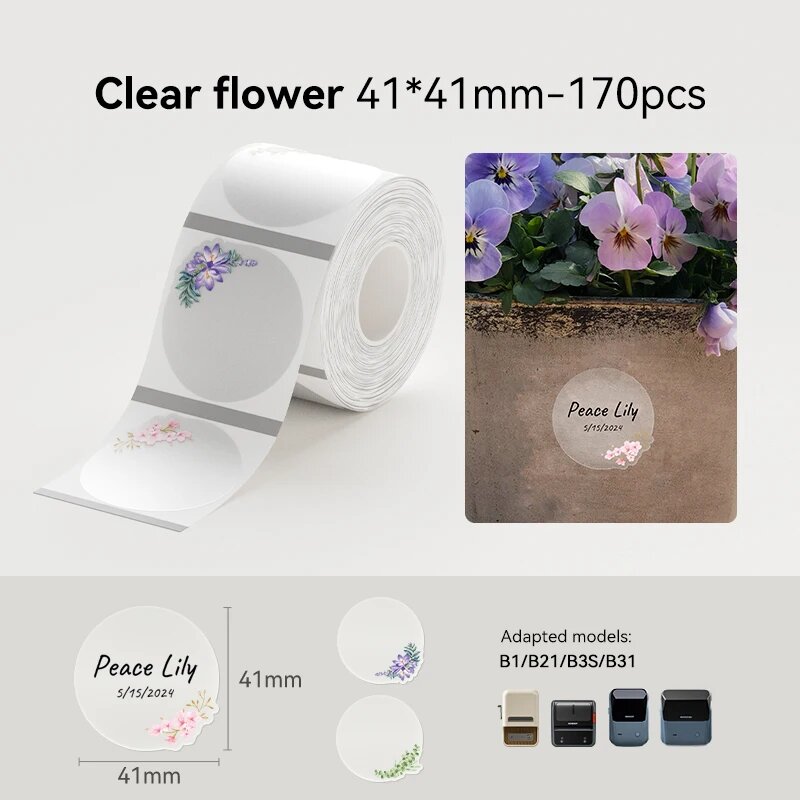 Термоэтикетки прозрачные NiiMbot для принтеров B1/B21/B3S/B31 1 Roll-41mm Flower