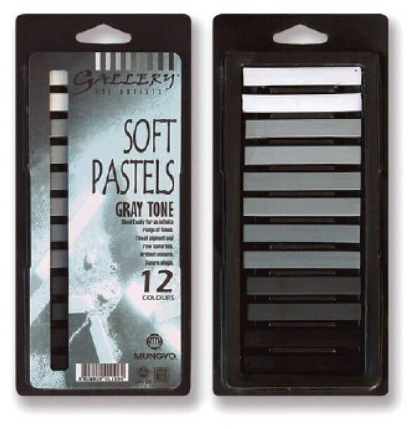 Сухая пастель MUNGYO Набор пастели сухой мягкой квадратной "Серые" в блистере MUNGYO, 12 цветов