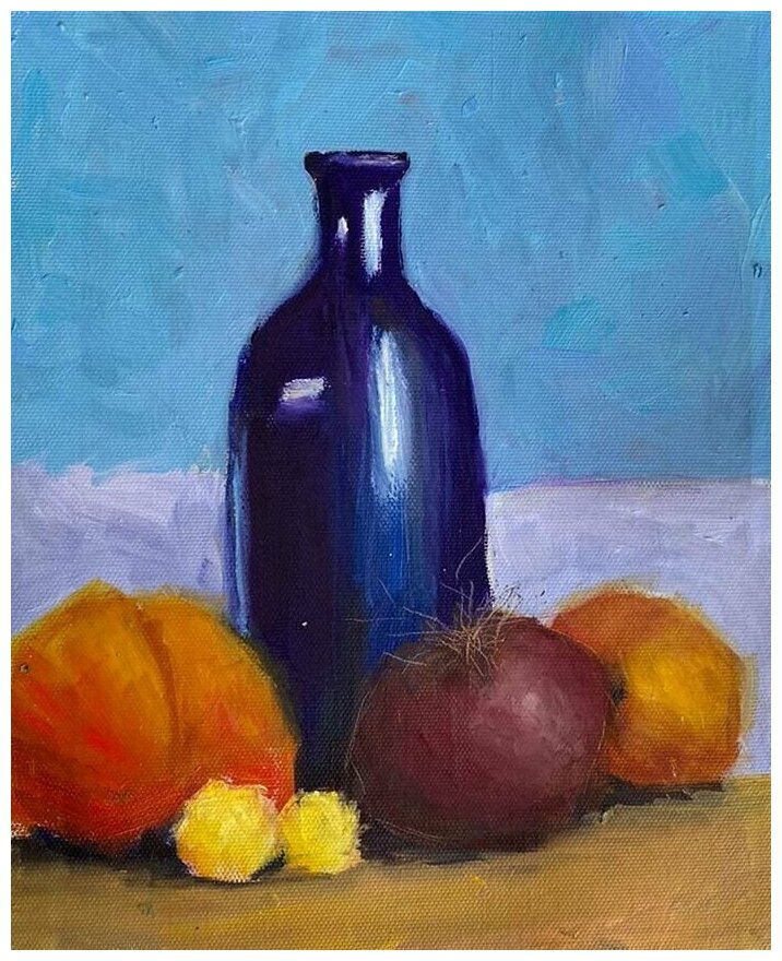 Бутылка с фруктами Картина маслом современный художник С. Петербург