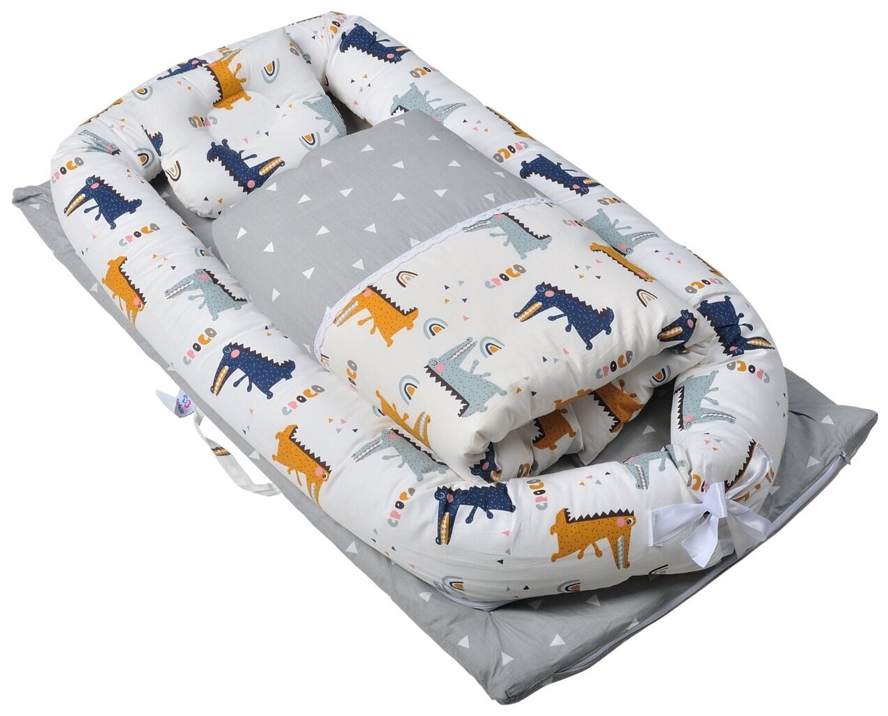 Гнездо для сна Farfello L4, для новорожденного, с подушкой, одеялом, матрасом, серый