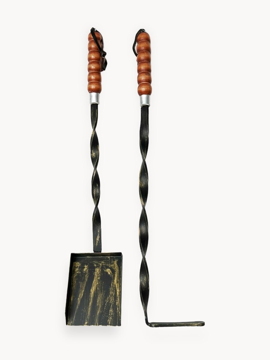 Набор кочерга и совок для ухода за мангалом / печкой/ патина золото