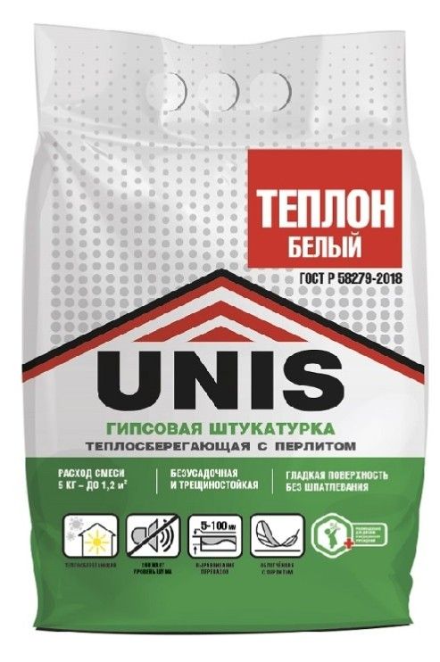 Юнис Теплон Белый штукатурка гипсовая теплосберегающая (5кг) / UNIS