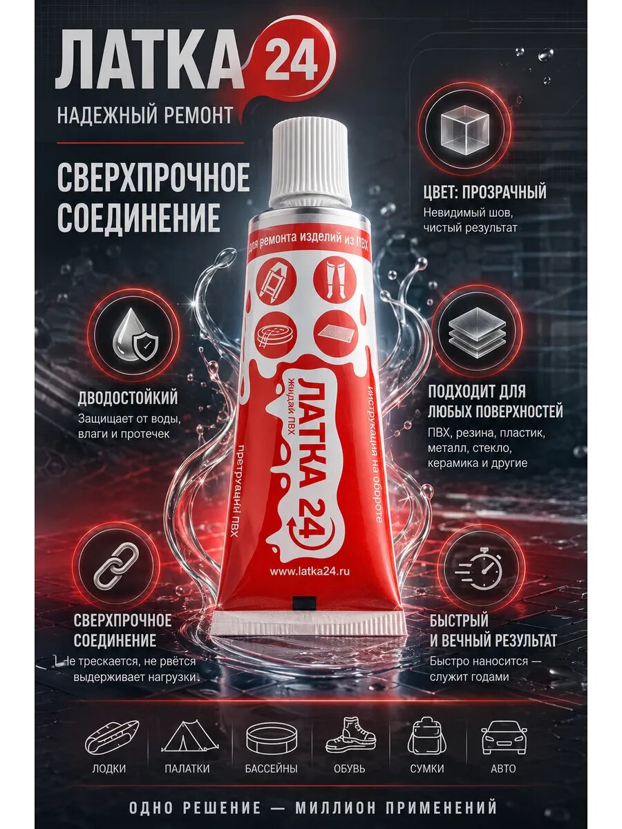 Жидкая латка прозрачный 20г клей для изделий из ПВХ