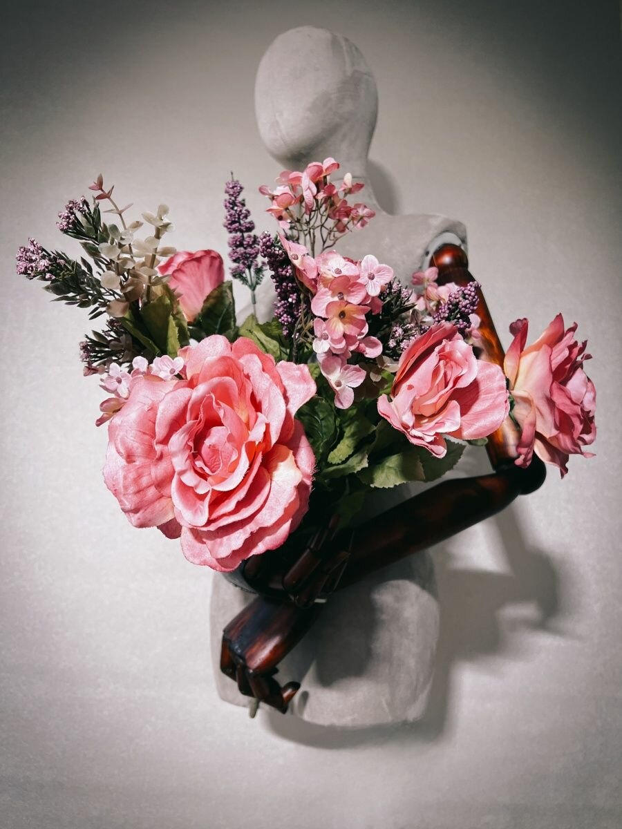 Букет Ajourele BK-1201, розовые розы, 60см, 18 веток, диаметр 40см