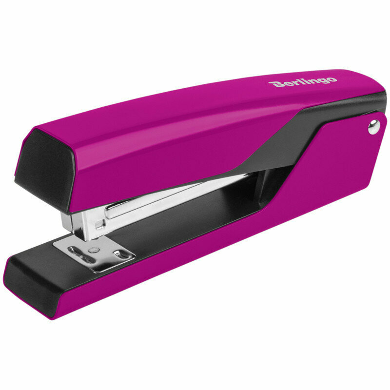 Степлер №24/6, 26/6 Berlingo "Color Zone" до 20л, металлический корпус, розовый, 303524