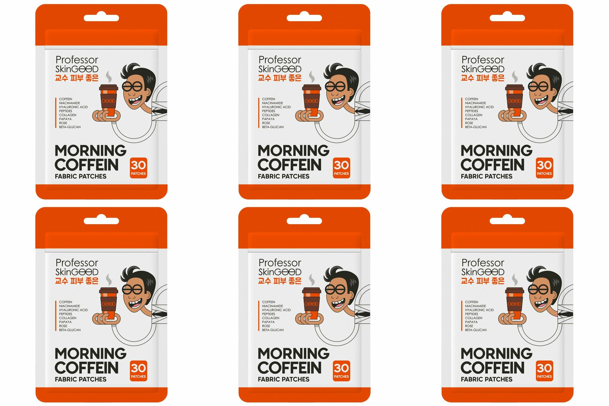 Professor SkinGOOD Тканевые патчи с кофеином Morning Coffein Fabric Patches, 6уп.