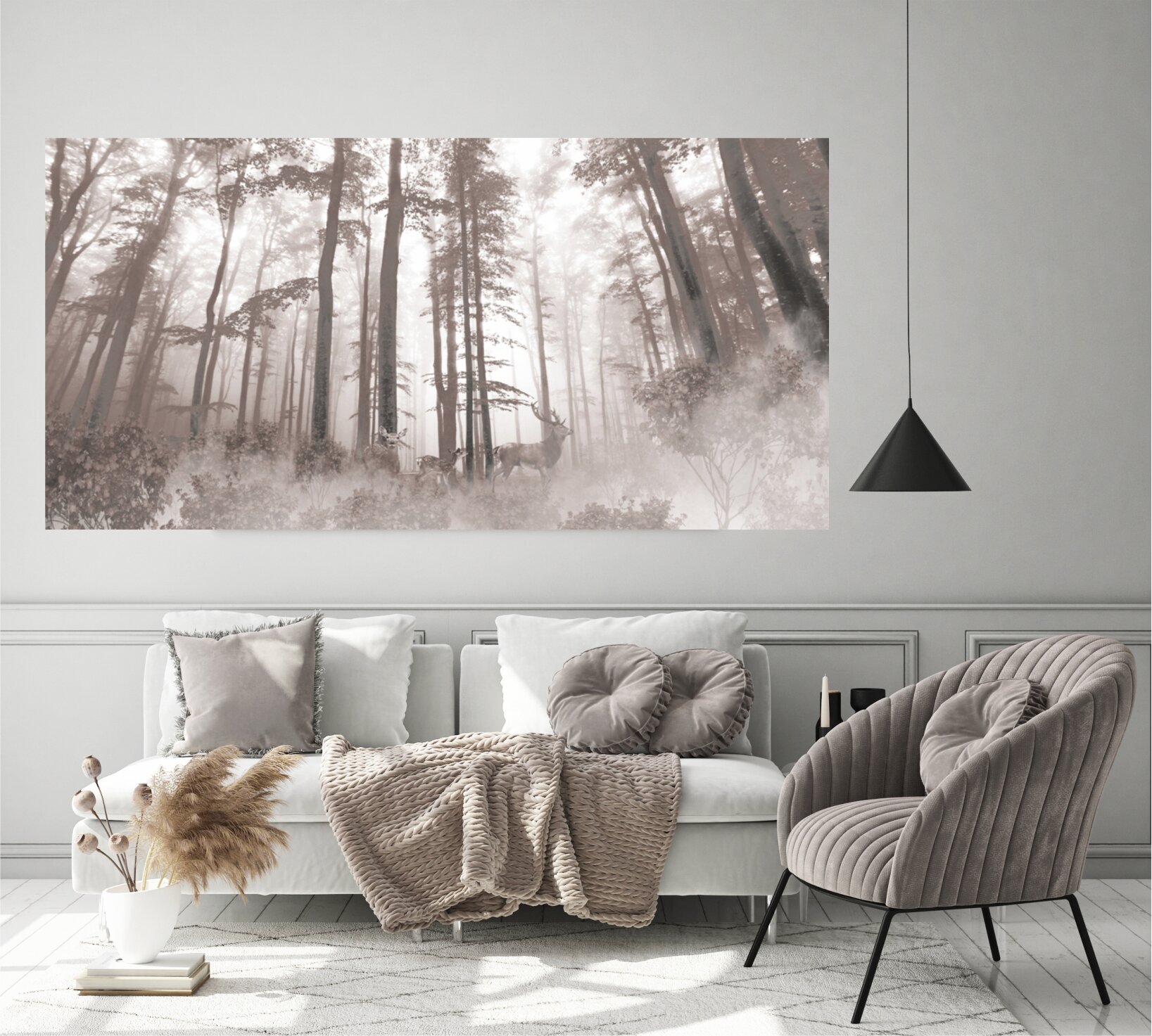 Фотообои "Семейство оленей в лесу" 100*200 см. /Флизелиновые фотообои