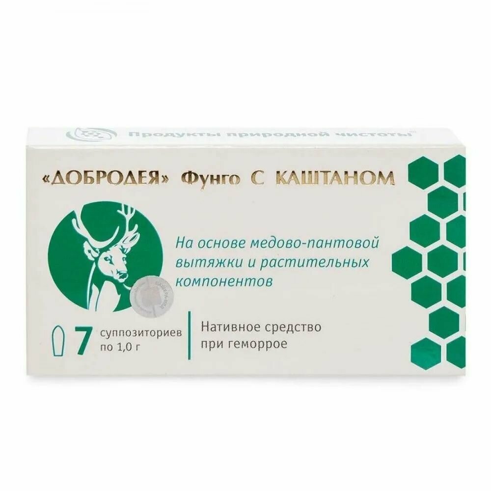 "Добродея" Фунго с каштаном (в суппозиториях) для профилактики геморроя (свечи), 7 штук