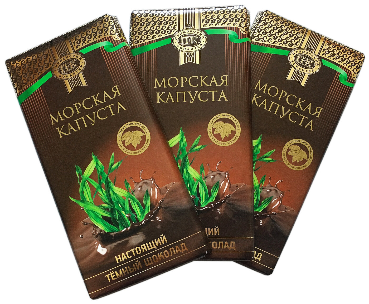 Шоколад темный "Морская капуста", "Приморский кондитер" - 3шт х 65гр, общий вес 195 гр