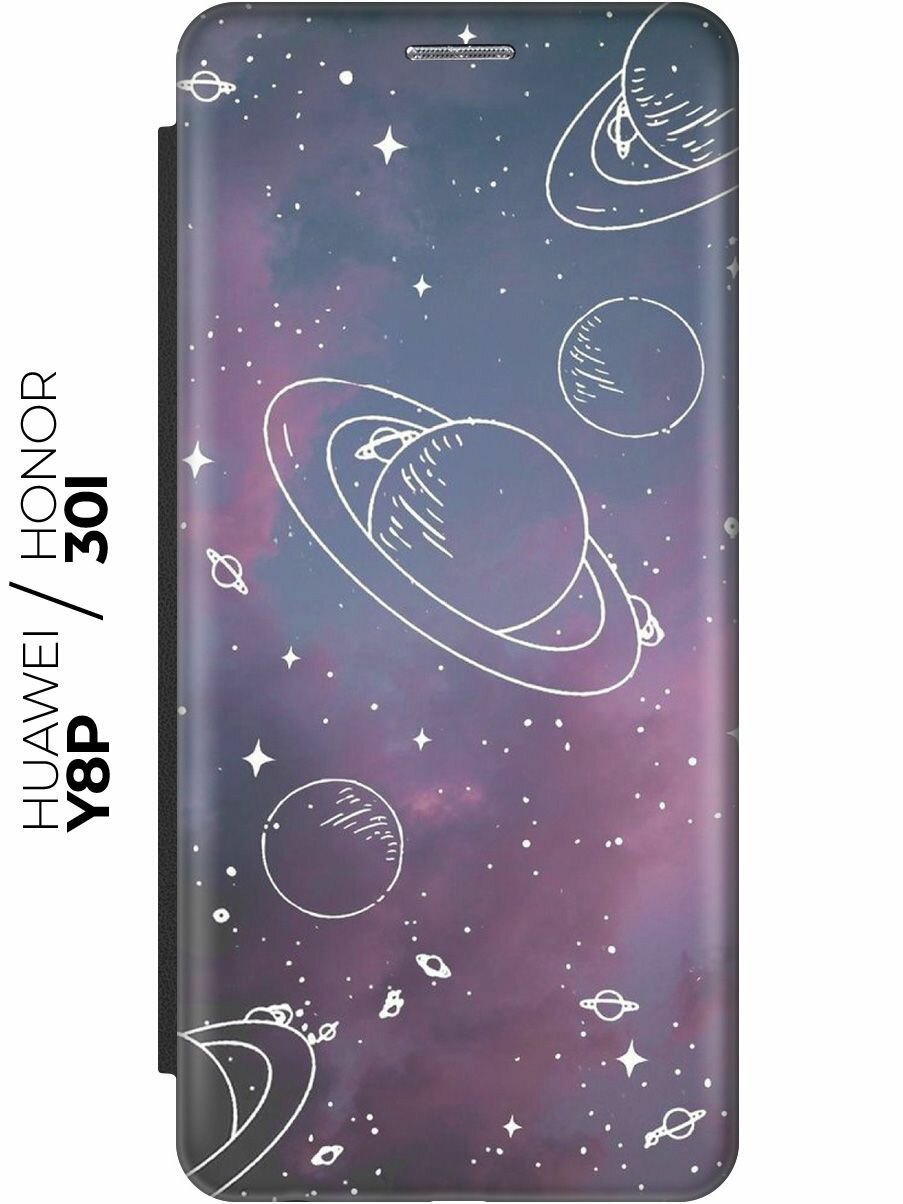 Чехол-книжка Космос на закатном небе на Honor 30i / Huawei Y8P / Хуавей У8Р / Хонор 30ай черный